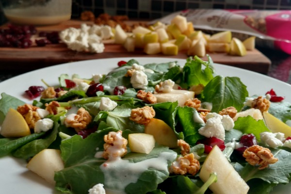 Kale Salad with Granola and Tangy Yogurt Vinaigrette - Evolving Motherhood
