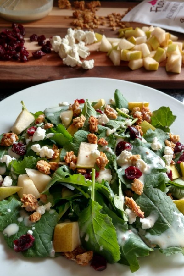 Kale Salad with Granola and Tangy Yogurt Vinaigrette - Evolving Motherhood